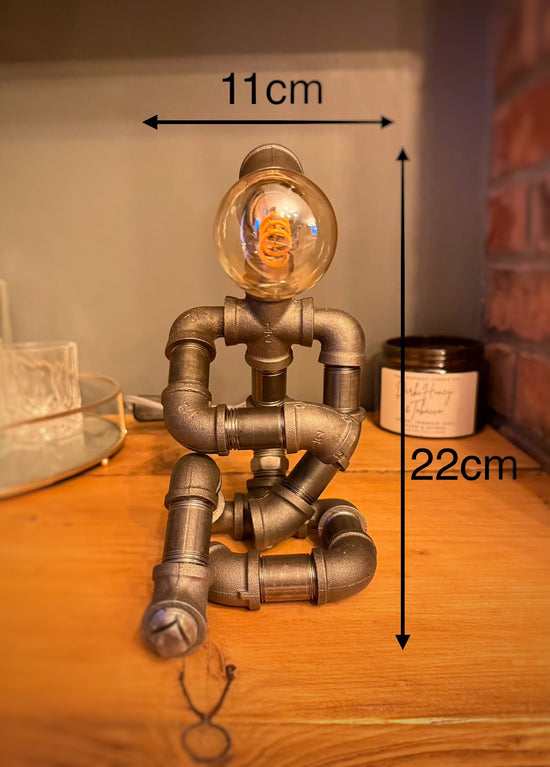 The Thinking Man Industrial Style Iron Pipe Person Lamp & Vintage Bulb ...