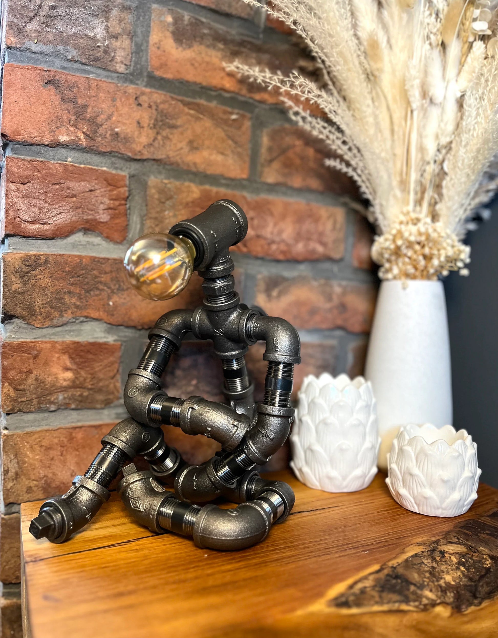 The Thinking Man Industrial Style Iron Pipe Person Lamp & Modern White ...
