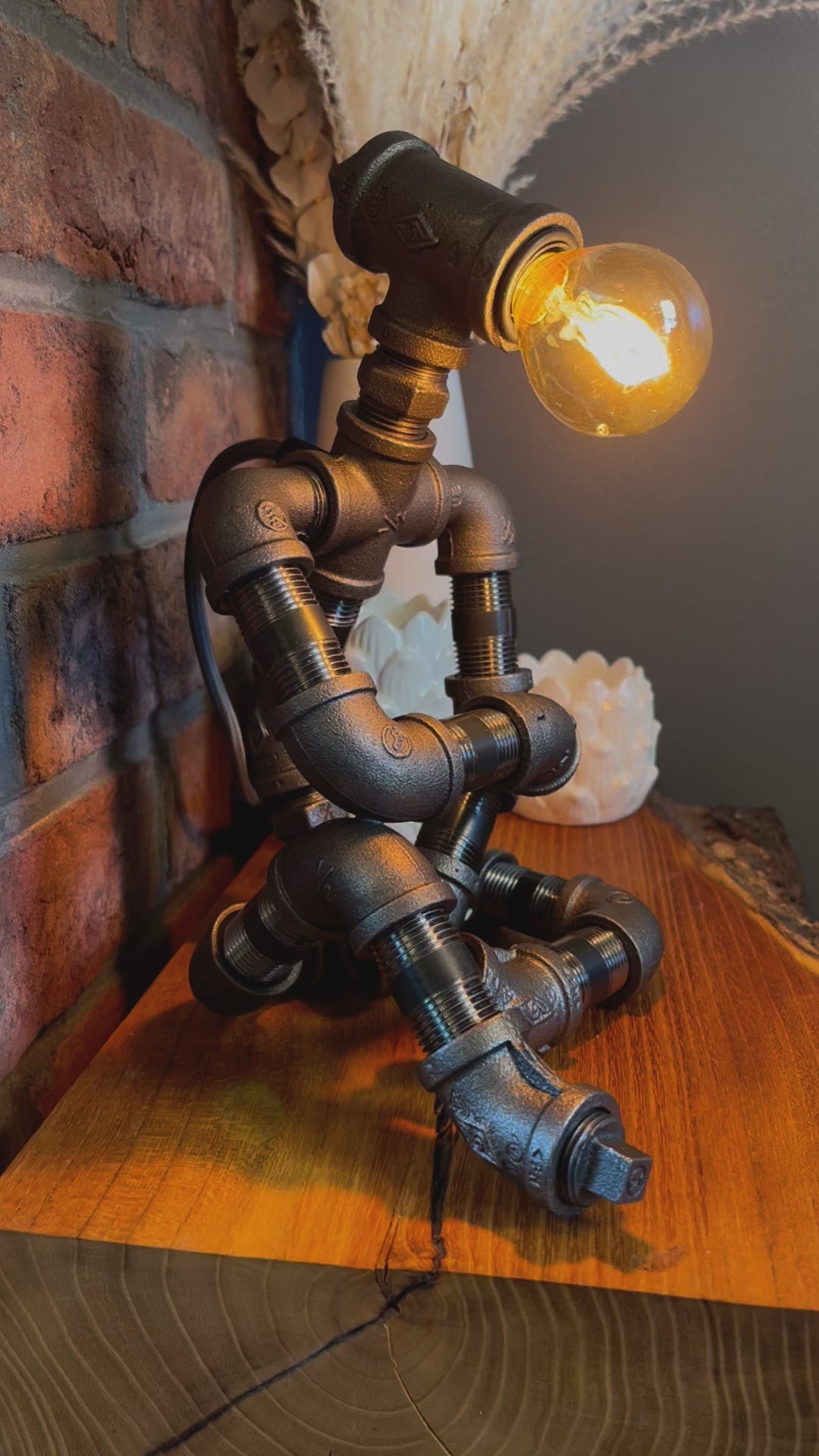 The Thinking Man Industrial Style Iron Pipe Person Lamp & Vintage Bulb ...