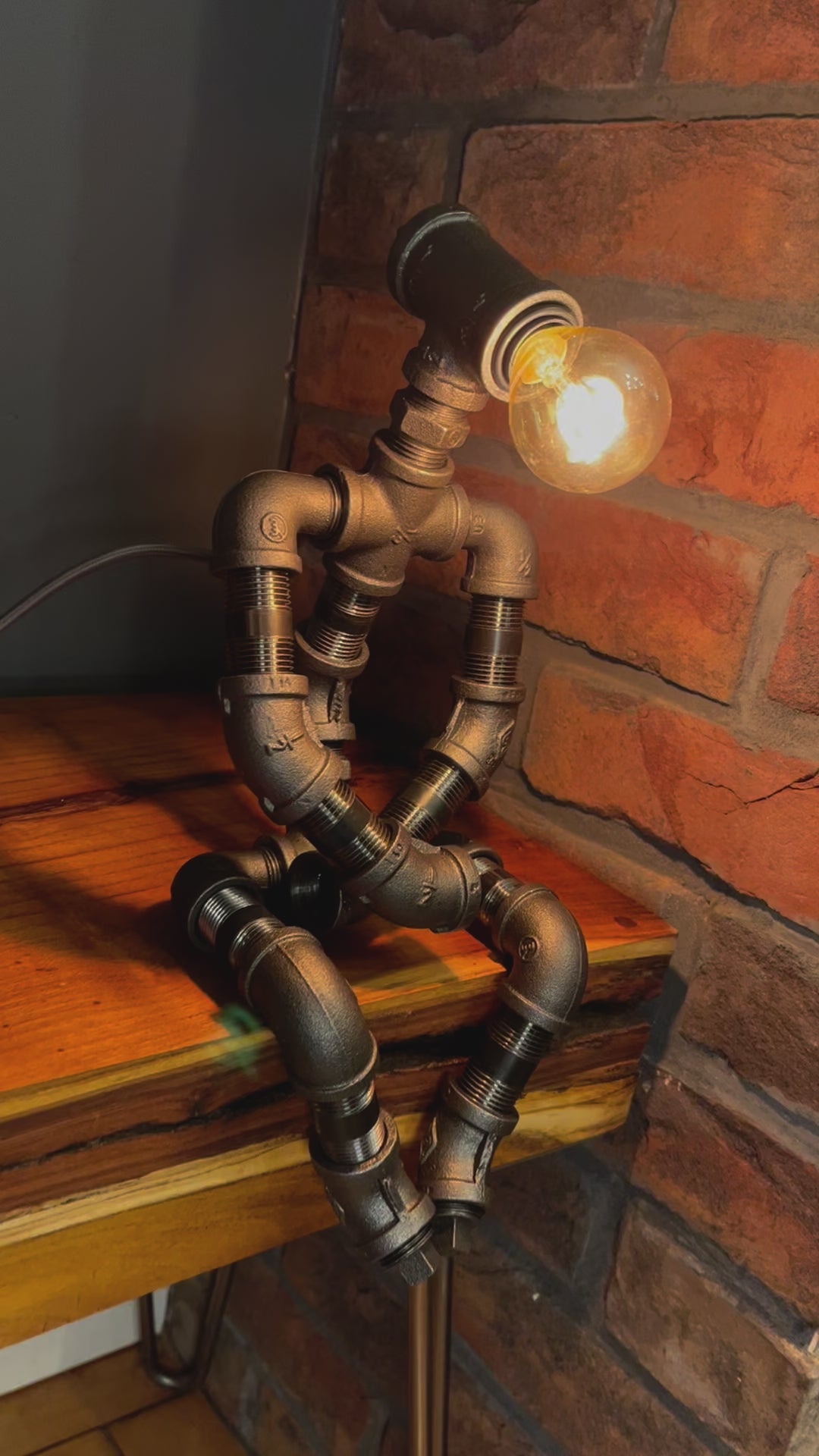 The Pensive Man Industrial Style Iron Pipe Man Lamp & Vintage Bulb ...
